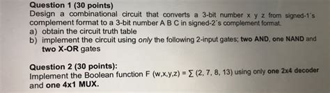 solved question 1 30 points design a combinational circuit