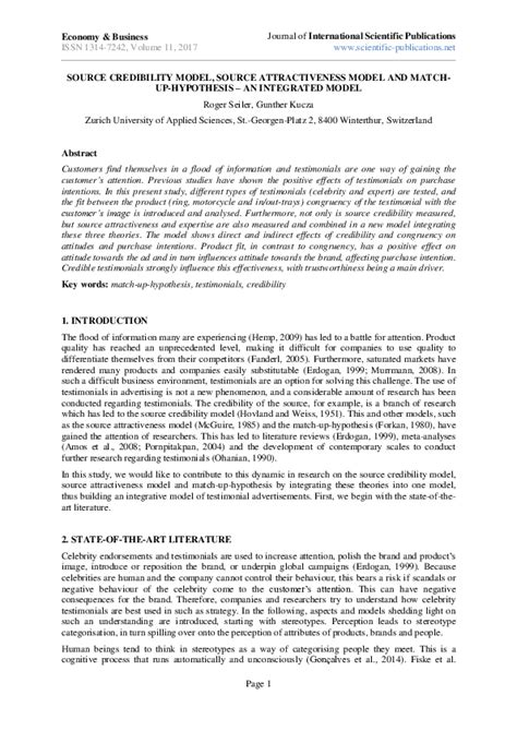 Pdf Source Credibility Model Source Attractiveness Model And Match Up Hypothesis An