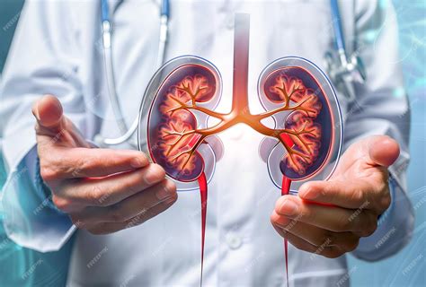 Holograma De órgano Renal En Primer Plano De Un Médico Que Sostiene Un