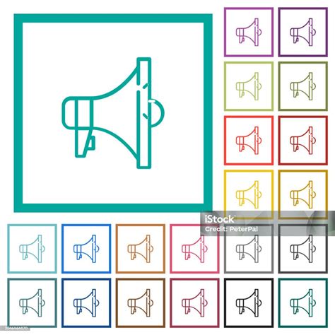 Megaphone Outline Flat Color Icons With Quadrant Frames Stock Illustration Download Image Now