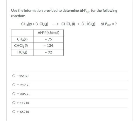 Free Use The Information Provided To Determine Δh°rxn For The
