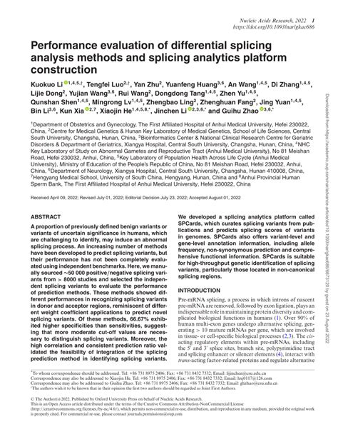 Pdf Performance Evaluation Of Differential Splicing Analysis Methods