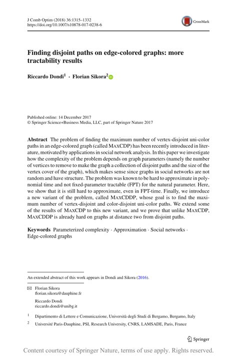 Finding Disjoint Paths On Edge Colored Graphs More Tractability Results Request Pdf