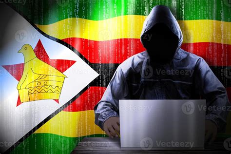 Anonymous Hooded Hacker And Flag Of Zimbabwe Binary Code Cyber