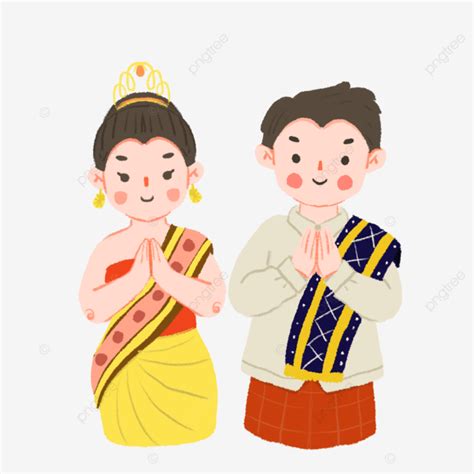 귀여운 커플 태국 전통 드레스 그림 전통적인 태국 웨딩 Png 일러스트 및 Psd 이미지 무료 다운로드 Pngtree