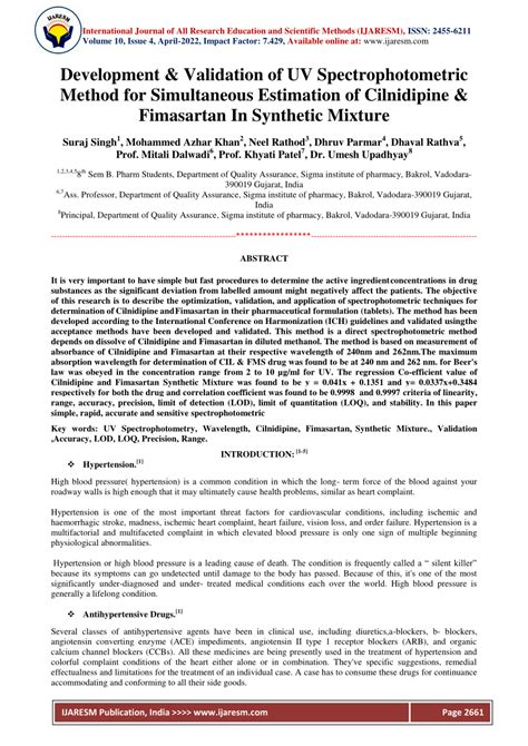 Pdf Development And Validation Of Uv Spectrophotometric Method For Simultaneous Estimation Of