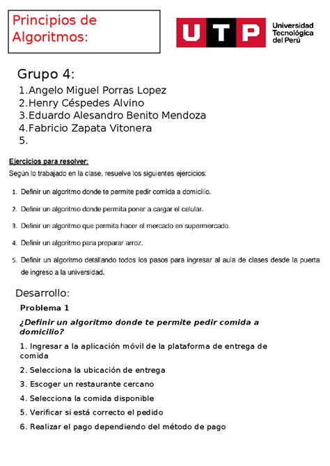 Tarea 1 Principios De Algoritmos Principios De Algoritmos Tarea 1 Grupo 4 1 Miguel Porras