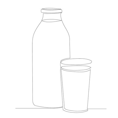 하나의 연속 라인 고립 된 벡터에 우유 그리기 프리미엄 벡터