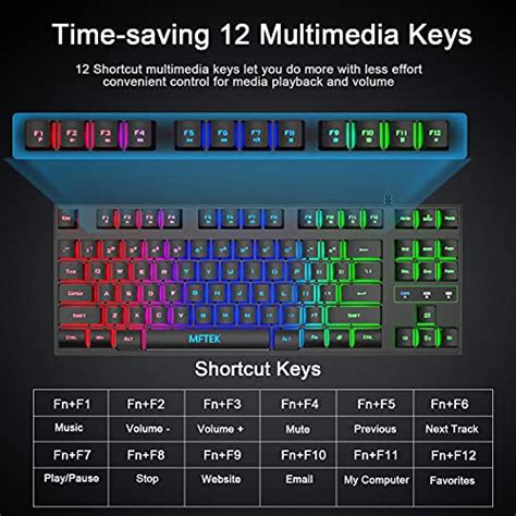 Mftek Rgb Rainbow Gaming Keyboard And Mouse Combo Compact 87 Keys Backlit Computer Keyboard