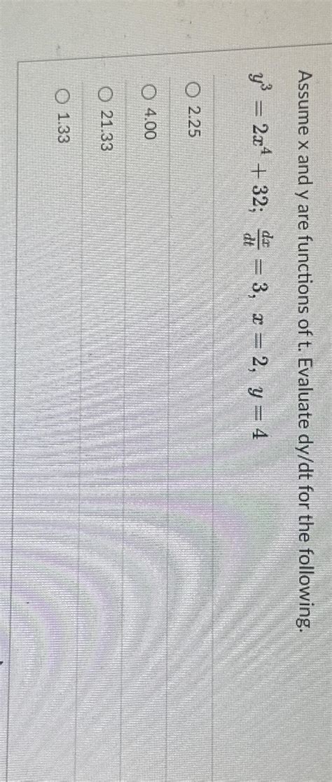 Solved Assume X ﻿and Y ﻿are Functions Of T ﻿evaluate Dydt