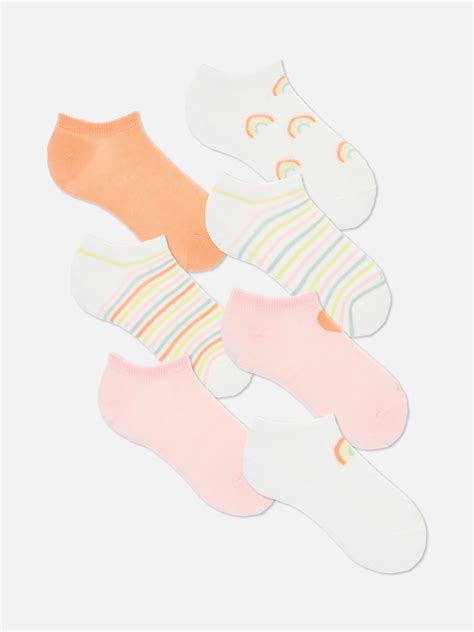 Girls Multi Pack Rainbow Sneaker Socks Primark