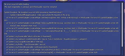 Tmodloader Error While Loading Tmod Must Be Restarted Terraria
