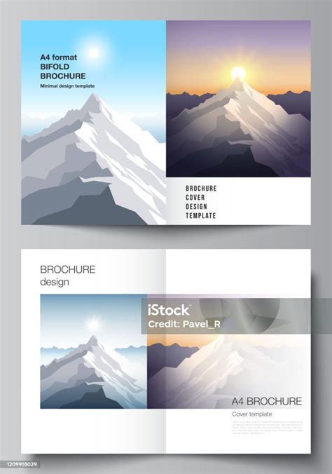 두 개의 A4 형식의 벡터 레이아웃 현대 커버 모형 디자인 템플릿 양면 브로셔 잡지 전단지 마운틴 일러스트 아웃도어 어드벤처 여행 개념 배경입니다 플랫 디자인 벡터입니다 0