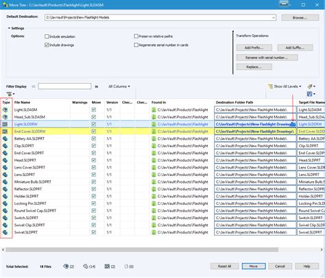 how to use the solidworks pdm professional move tree feature