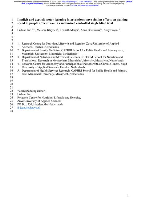 Pdf Implicit And Explicit Motor Learning Interventions Have Similar Effects On Walking Speed