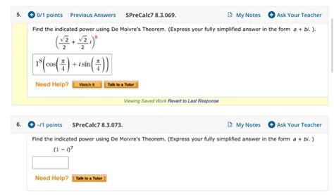 Solved 5 0 1 Points Previous Answers Sprecalc7 8 3 069 My