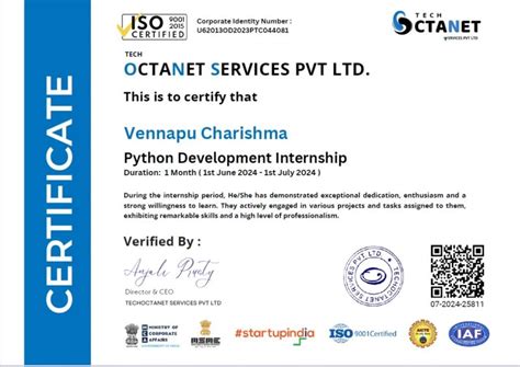 Vennapu Charishma On Linkedin Pythondevelopment Internship Octanetservices Careergrowth