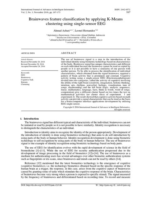Brainwaves Feature Classification By Applying K Me Pdf