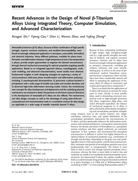 Pdf Recent Advances In The Design Of Novel β‐titanium Alloys Using