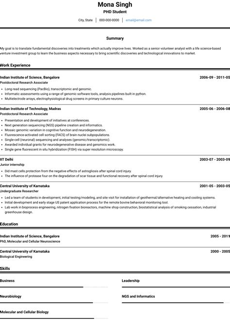 Cv Template Phd Resume Format Cv Template Resume Template Examples