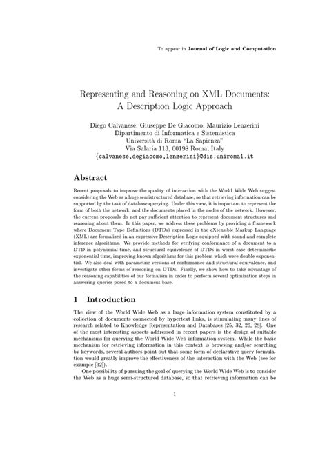 Pdf Representing And Reasoning On Xml Documents A Description Logic Approach