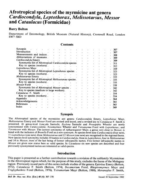 Afrotropical Species Of The Myrmicine Ant Genera Pdf