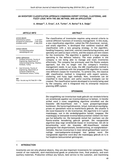 Pdf An Inventory Classification Approach Combining Expert Systems