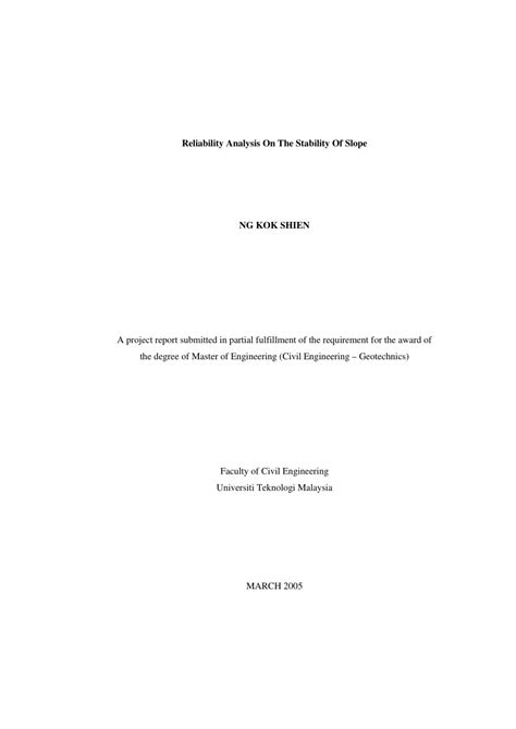 PDF Reliability Analysis On The Stability Of Slope