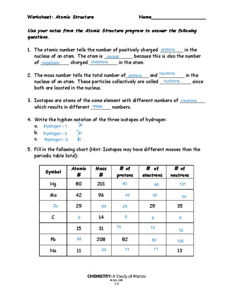 Atomic Theory Worksheet 1 Atom Worksheets