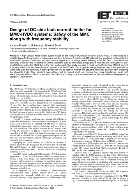 Pdf Design Of Dc Side Fault Current Limiter For Mmc Hvdc Systems Safety Of The Mmc Along With