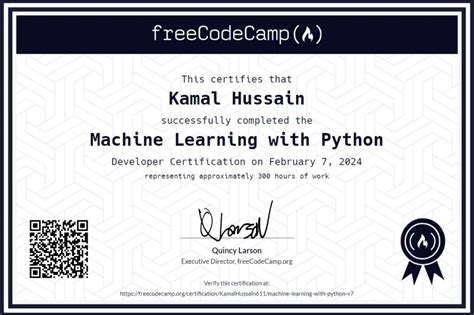 freecodecamp machinelearning python certification kamal hussain