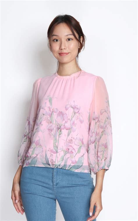 Floral Placement Top Pink Online Ladies Office Wear Alyssandra