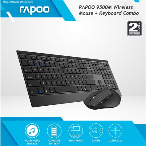 Rapoo 9500m Ultra Slim 2 4ghz Wireless Bluetooth 3 0 4 0 Multi Mode Mouse And Keyboard Combo