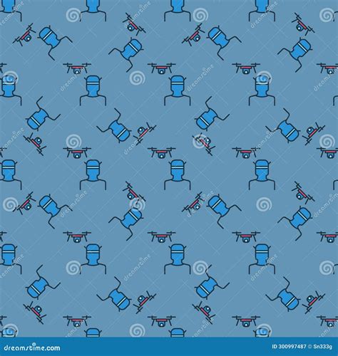Fpv Quadcopter And Man Vector Drone Colored Seamless Pattern Stock Illustration Illustration