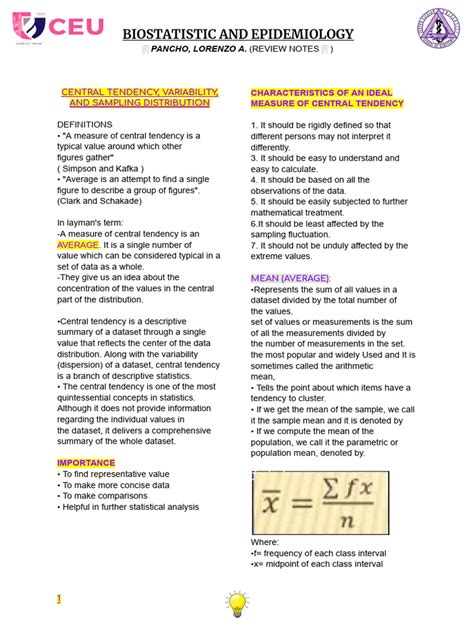 Central Tendency Variability And Sampling Distribution Pnch Pdf Mode Statistics Mean