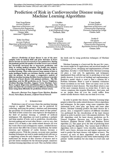 Prediction Of Risk In Cardiovascular Disease Using Machine Learning