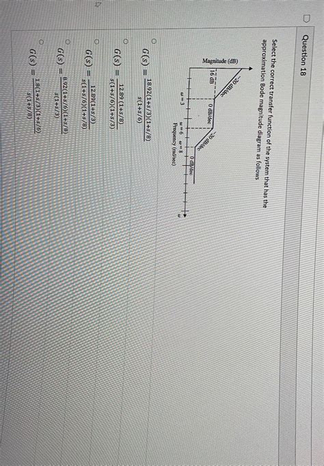 solved question 18 select the correct transfer function of
