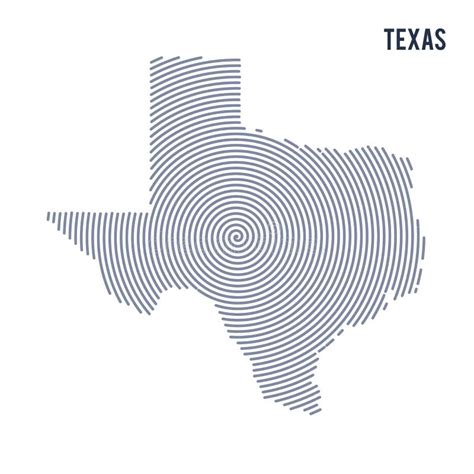 Vector Abstract Hatched Map Of State Of Texas With Spiral Lines Isolated On A White Background