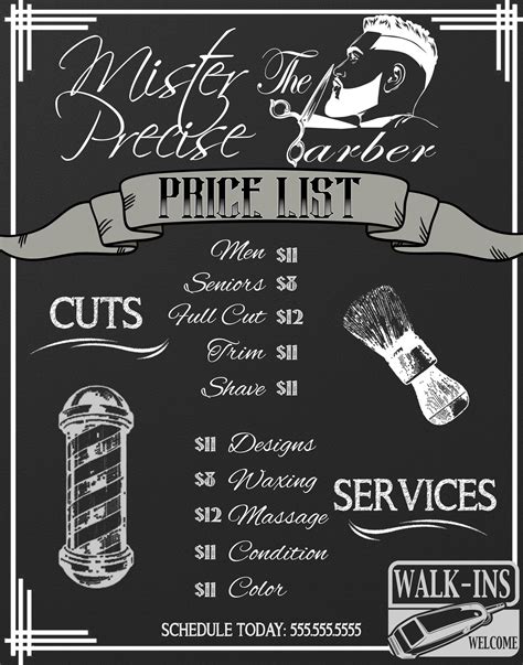 Mens Salon Menu Sign Hair Salon Prices Barber Haircuts Haircut Salon