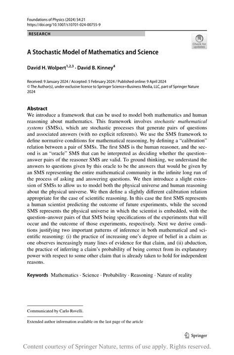 A Stochastic Model Of Mathematics And Science