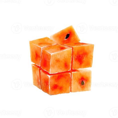 Watercolor Freshly Cut Watermelon Cubes Stacked Showcasing Vibrant Red