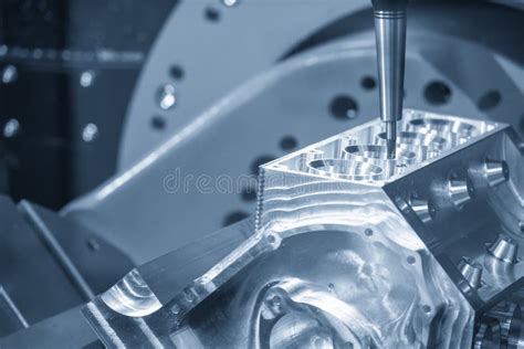 The 5 Axis Machining Center Cutting The V8 Engine Cylinder Block Stock Image Image Of