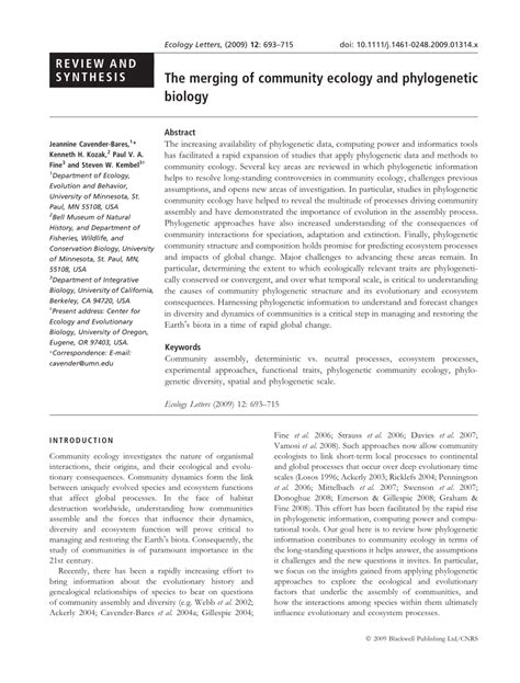 Pdf The Merging Of Community Ecology And Phylogenetic Biology