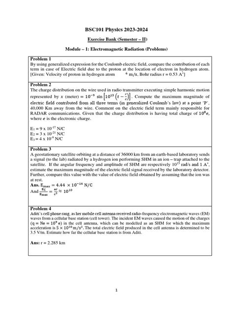 Exercise Bank Module 1 Emr And Module 2 Polarization Sem Ii Pdf Polarization Waves