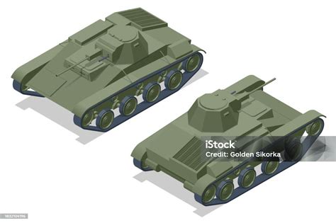 아이소 메트릭 탱크 소련 경전차 T60 강력한 화력으로 최전선 전투를 위해 설계된 장갑 전투 차량 3차원 형태에 대한 스톡 벡터
