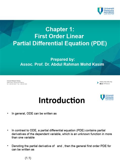 First Order Linear Partial Differential Equation Pde Prepared By Assoc Prof Dr Abdul