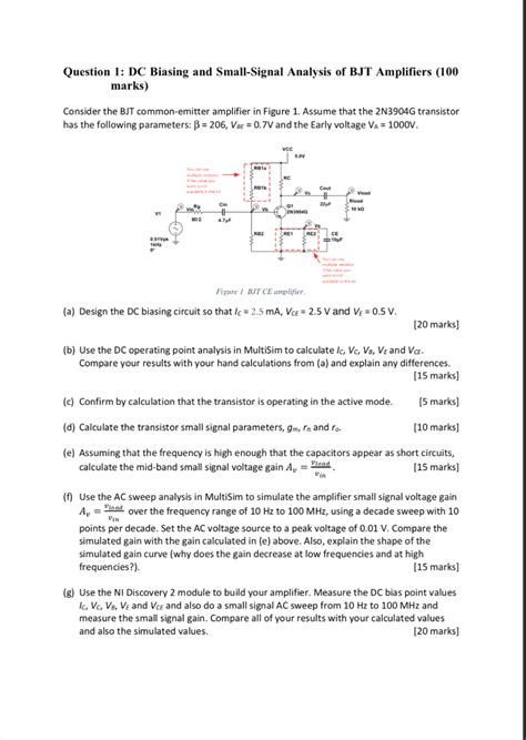 Solved Question 1 Dc Biasing And Small Signal Analysis Of
