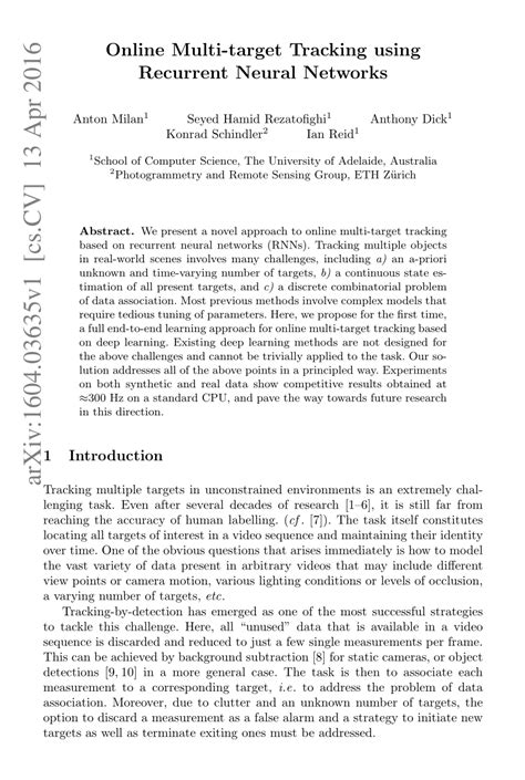 Pdf Online Multi Target Tracking Using Recurrent Neural Networks