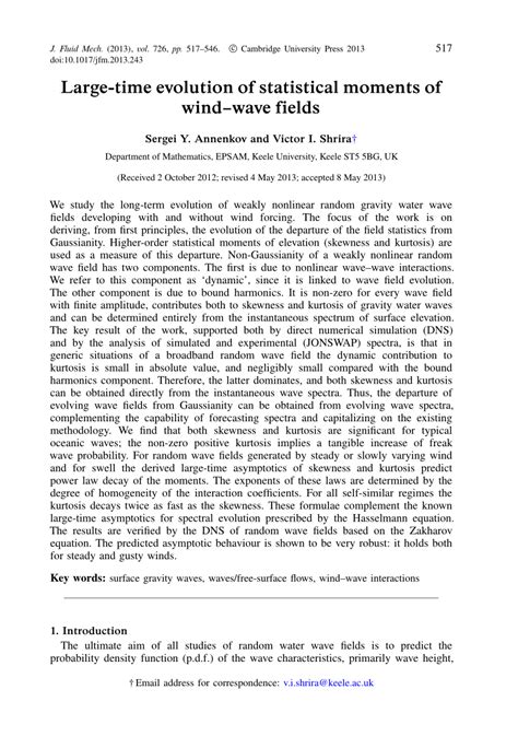 Pdf Large Time Evolution Of Statistical Moments Of Windwave Fields