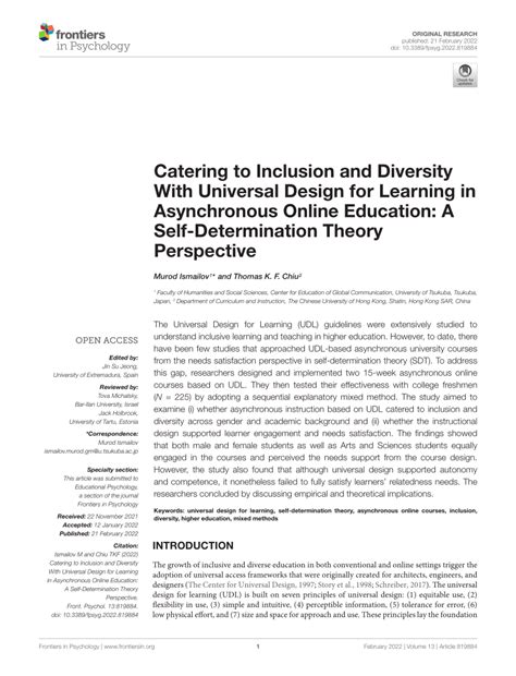 Pdf Catering To Inclusion And Diversity With Universal Design For Learning In Asynchronous